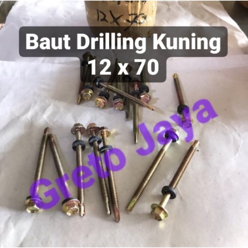 Jual ( 12x70 10Bj ) Baut Drilling Kuning 7cm SDS Galvalum Driling Drill ...