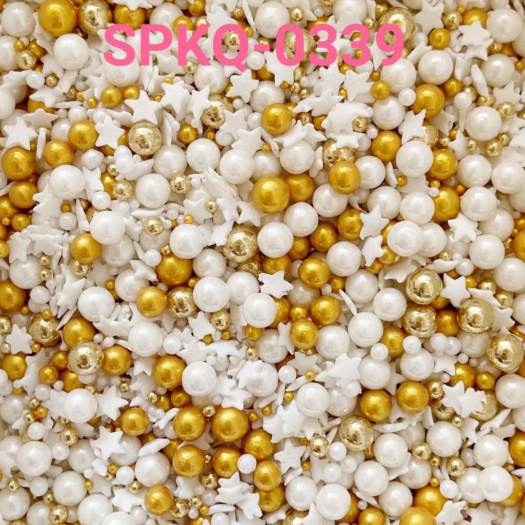 Jual SPKQ-0339 Sprinkles springkel 250gr bintang mutiara putih emas ...