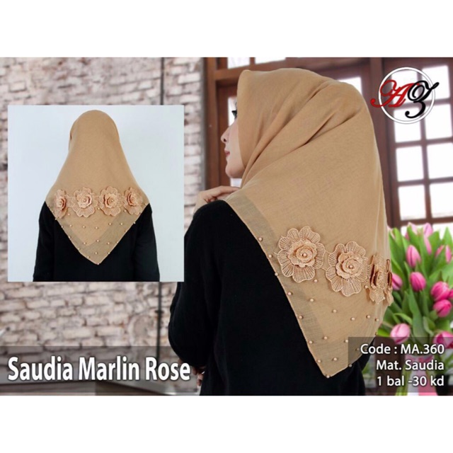 Jual Saudia Marlin Rose (Jilbab Dewasa Segi Empat Bunga Timbul Mutiara ...