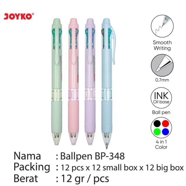 Jual ( 1 pcs ) Ball Pen Quaco 4 / Pulpen 4w pastel / Pena 4 warna Joyko ...