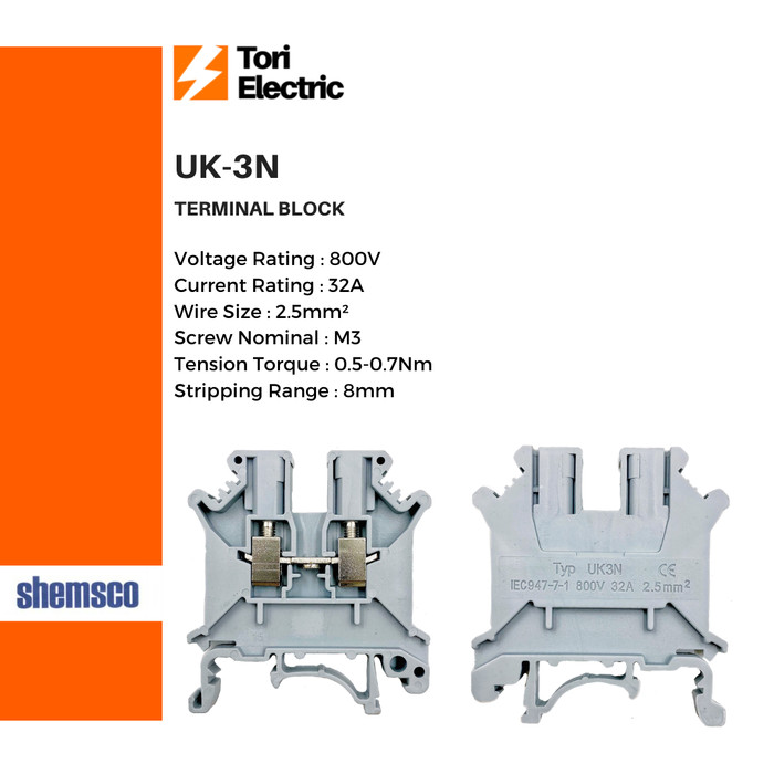 Jual Shemsco Terminal Block Din Rail UK-3N UK3N UK 3N | Shopee Indonesia