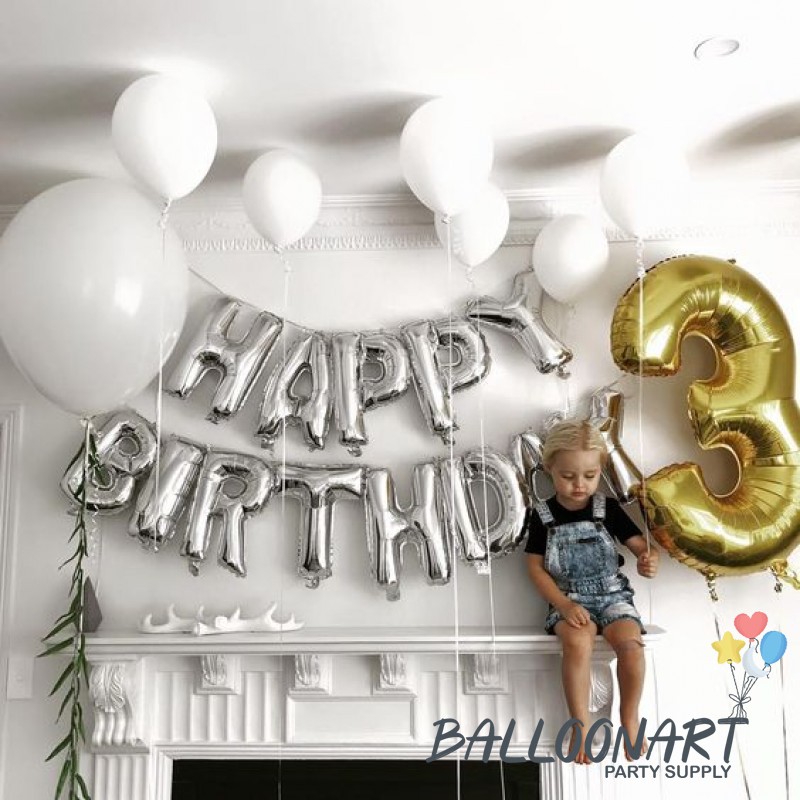 Jual HAPPY BIRTHDAY SIMPLE SILVER GOLD DEKORASI SET/BALON FOIL SILVER ...