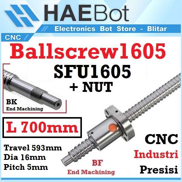 Jual [HAEBOT] Ballscrew Ball screw SFU1605 SFU 1605 700mm 70cm End ...