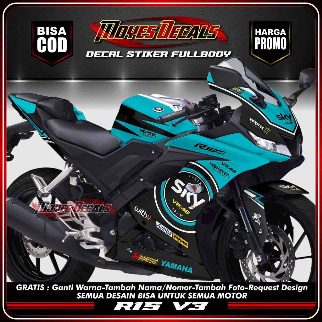 Jual Bisa COD Sticker Striping Decal Yamaha R15 V3, Sticker Decal ...