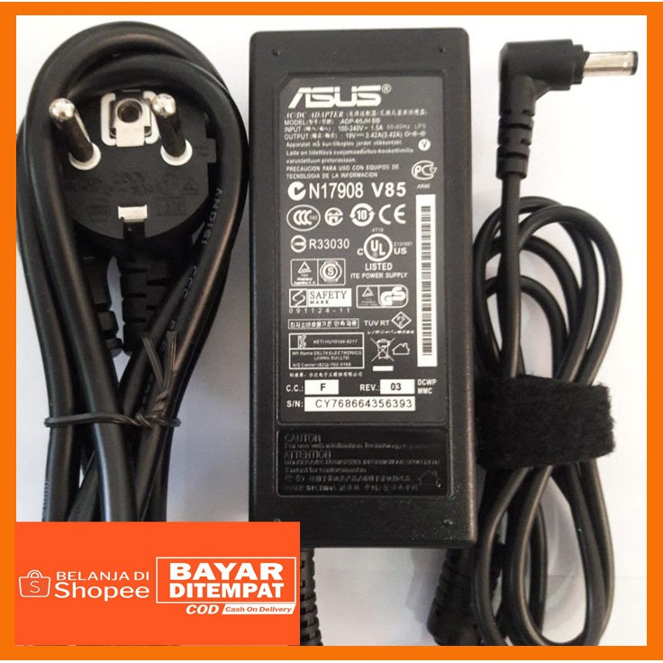 Jual Adaptor charger Laptop Asus 19V 3,42A 19V-3,42A BONUS KABEL POWER ...