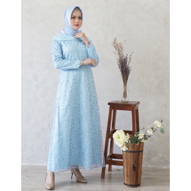 Jual Dress FND Labels Brokat TiLe Bunga Rambat full MutiarA | Shopee ...