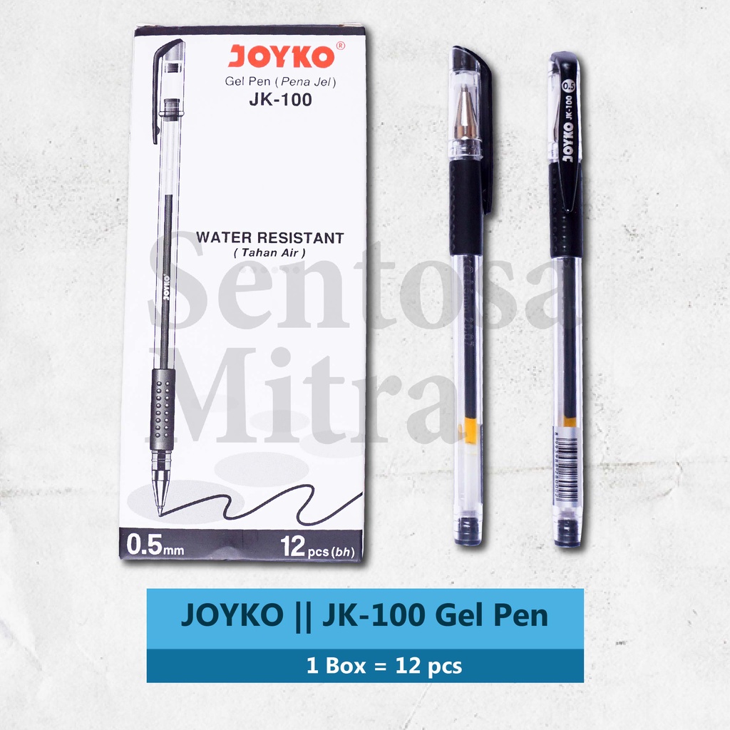 Jual Pulpen Joyko Gel pen JK-100 0.5 mm Tinta Warna Hitam bolpen jel ...