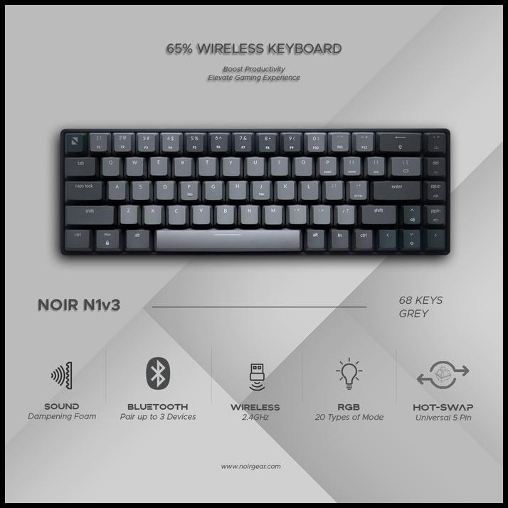 Jual Noir N1 - 65% Wireless Mechanical Keyboard (Grey) | Shopee Indonesia