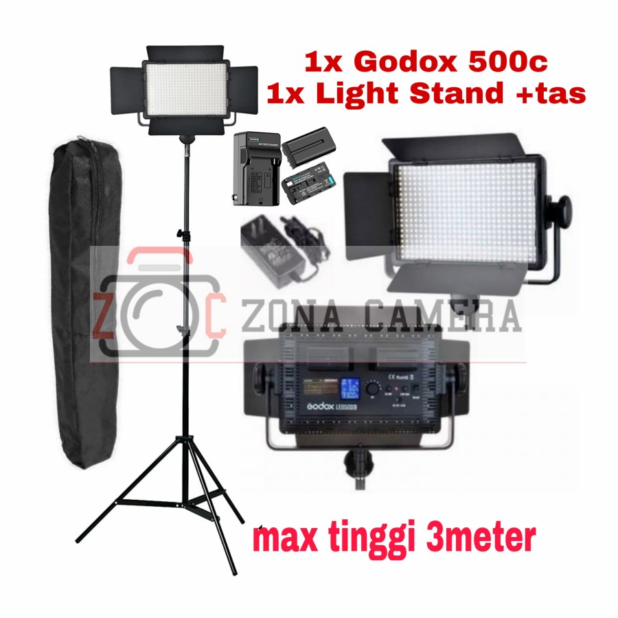 Jual Paket Hemat Godox 500c Dengan Stand LED Video Light 500 C ...