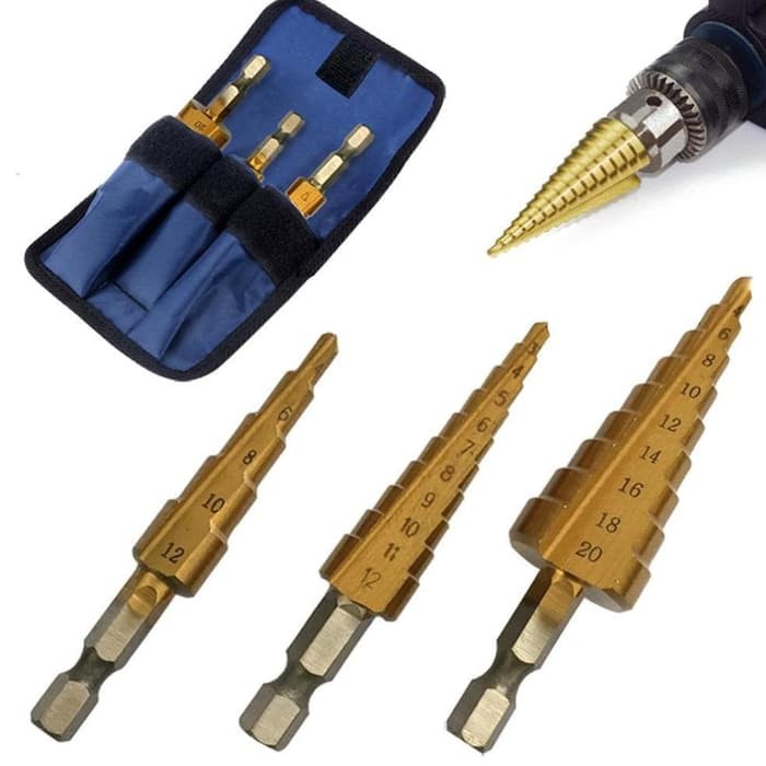 Jual Jual Step Drill Bit Cone Mata Bor Kerucut Pagoda 1Set 3Pcs ...