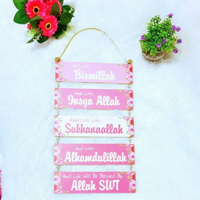 Jual Hiasan Dinding Pajangan Wooden Bismillah InsyaAllah Pink Free ...