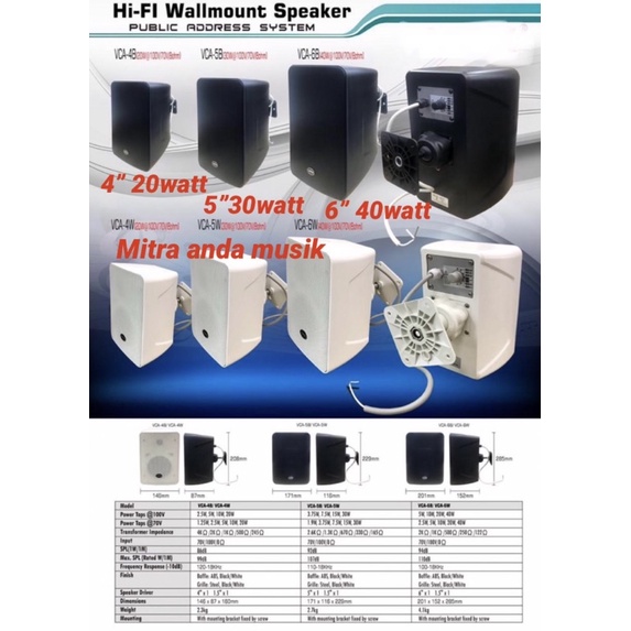 Jual Speaker pasif 6" gantung wallmount public address vpk vca6b/w toa ...