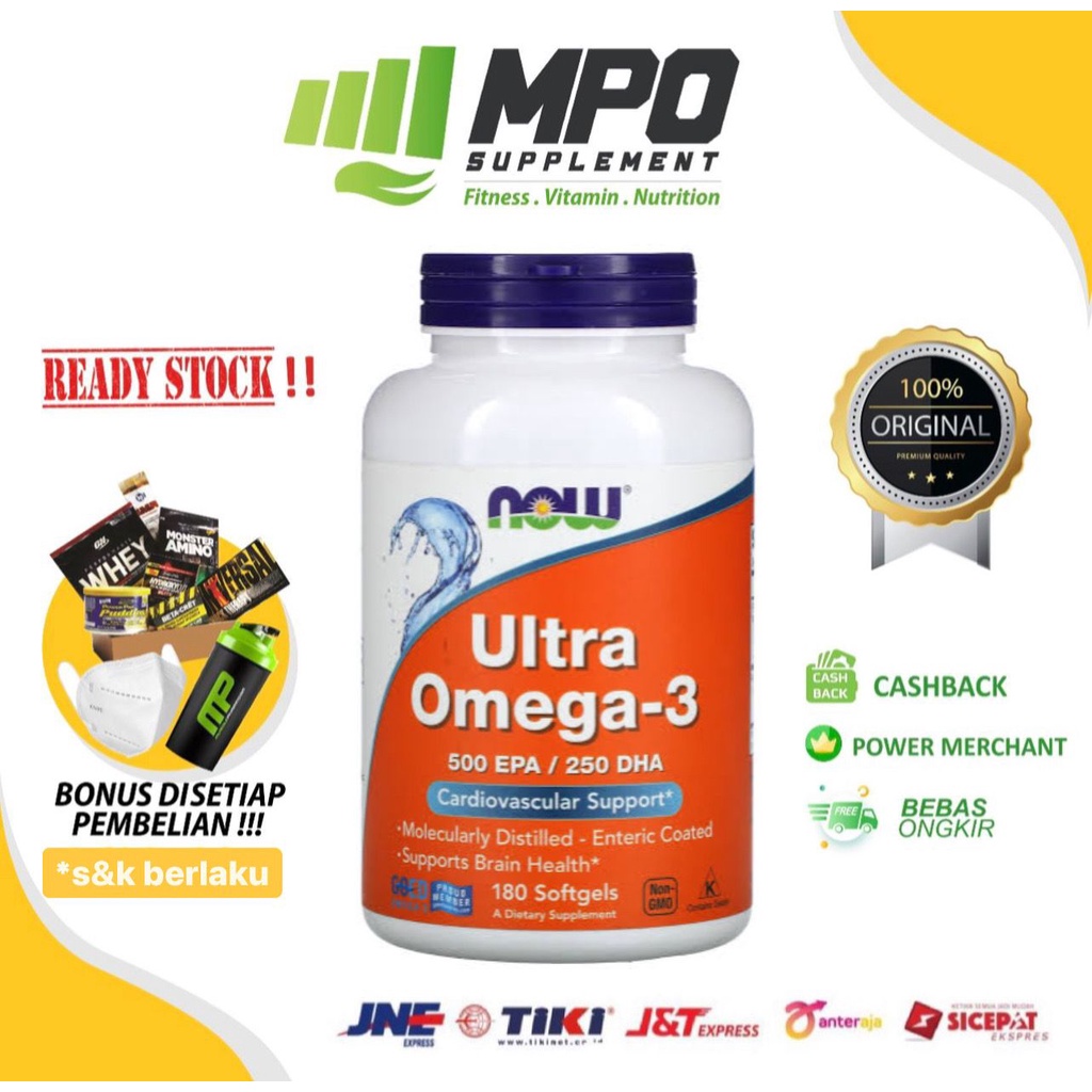 Jual NOW Ultra Omega-3 Omega3 (180 softgels) Minyak Ikan KANDUNGAN TERBAIK NOW Foods Ultra Omega ...