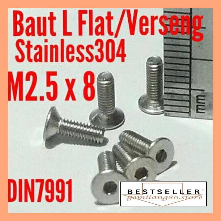 Jual Baut & Mur Tools- Baut M2.5 X 8 Flat Head / Verseng Ss304 48A450D ...