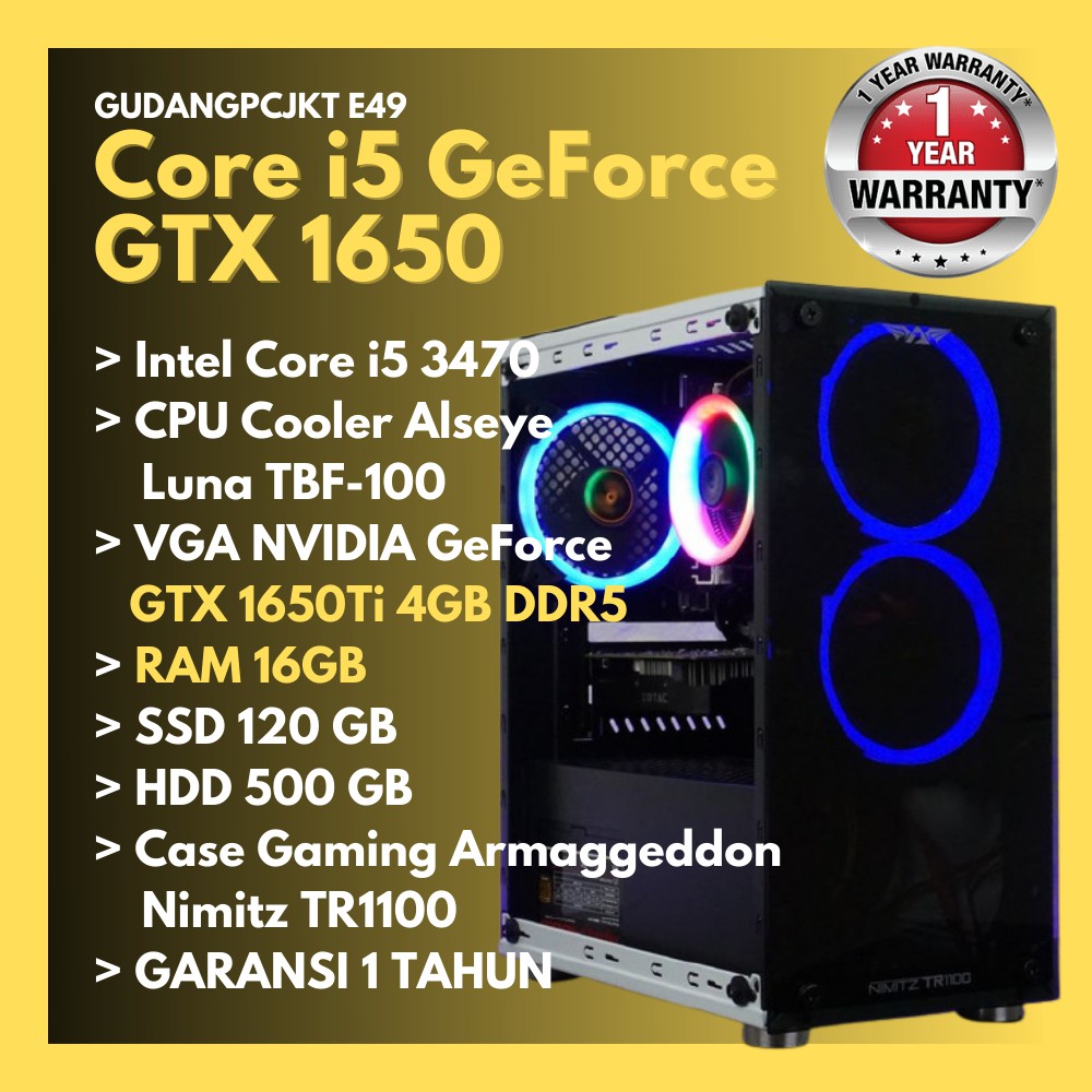 Jual PC Gaming Komputer CPU Rakitan Rendering Core i5 RAM 16GB Render Editing Desain GTX 1650 ...