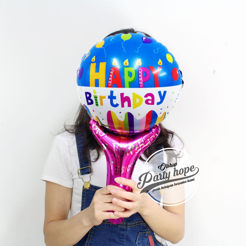 Jual balon pentung HBD biru / balon tepuk HBD / balon foil stick HBD ...