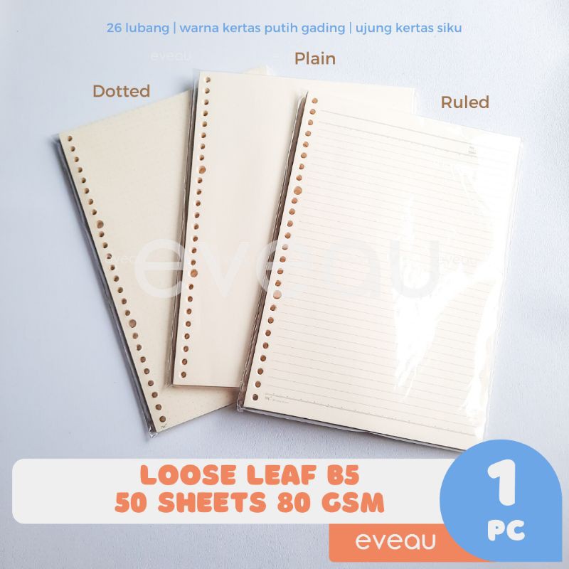 Jual Loose Leaf B5 50 lembar 80 gsm Kertas Isi Binder Warna Putih Gading | Motif Plain Grid ...