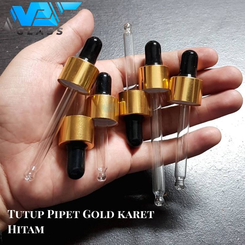 Jual tutup botol kaca pipet gold hitam / tutup botol serum / tutup ...