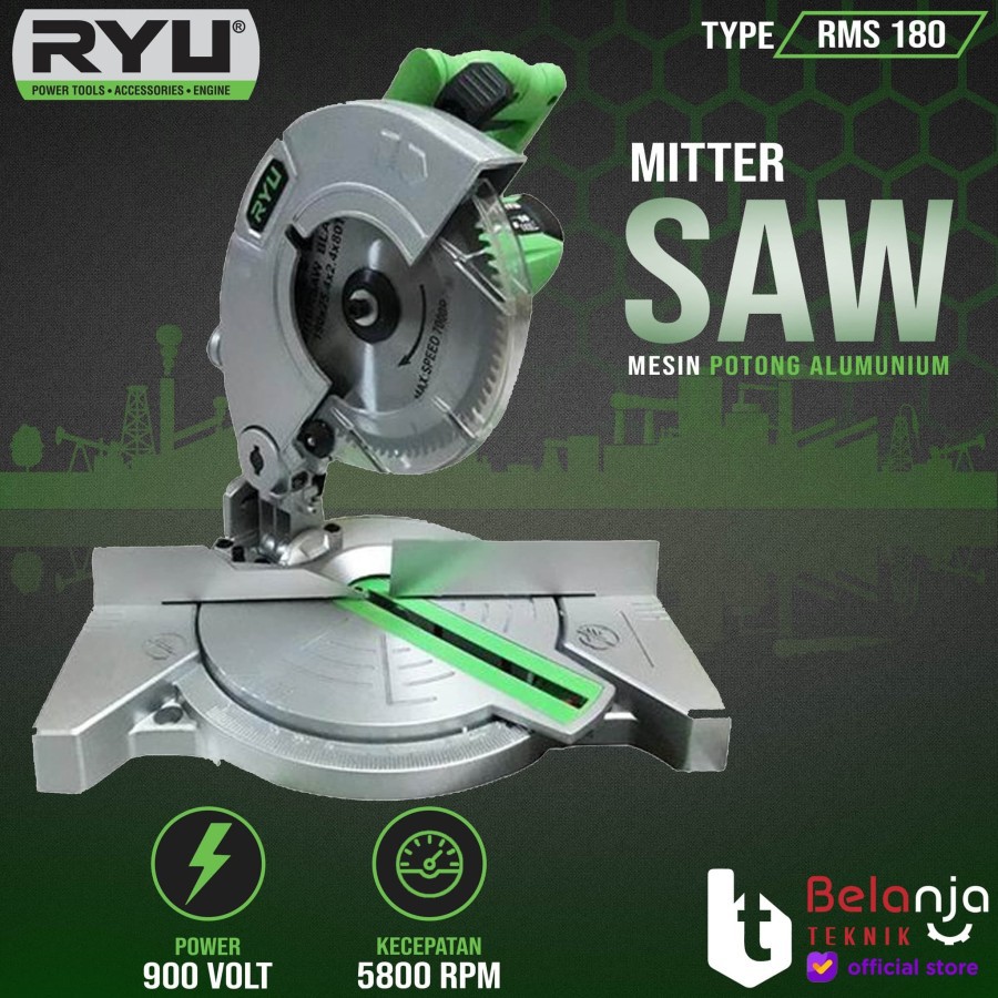 Jual RYU Mesin Potong Alumunium Kayu RMS 180 Mitre Saw 7" Miter Saw 7 ...