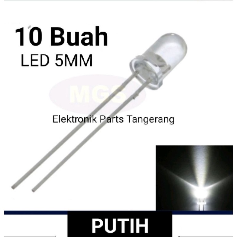 Jual (10 PCS) LED 5mm PUTIH (BENING NYALA PUTIH) LAMPU LED 5mm PUTIH ...