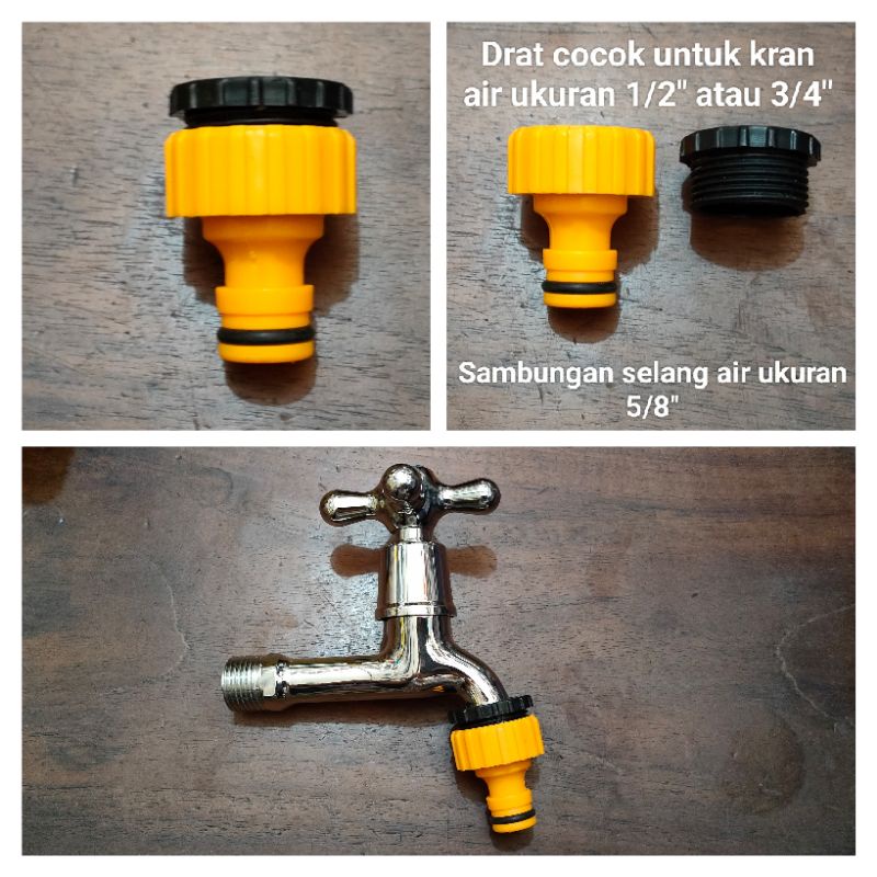 Jual Sambungan Kran Air ke Selang 5/8" Inch Cucut PVC Ujung Kran Taman ...