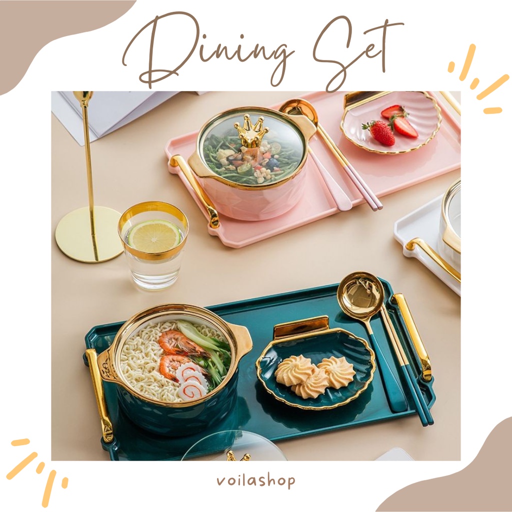 Jual LC Piring Makan Mangkok Set Estetik Cantik Hadiah Pernikahan ...