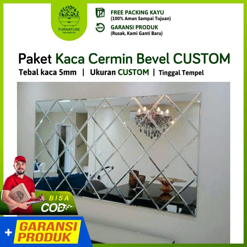 Jual Custom kaca cermin bevel ukuran 200 X 150 tebal 5mm, Free lem ...