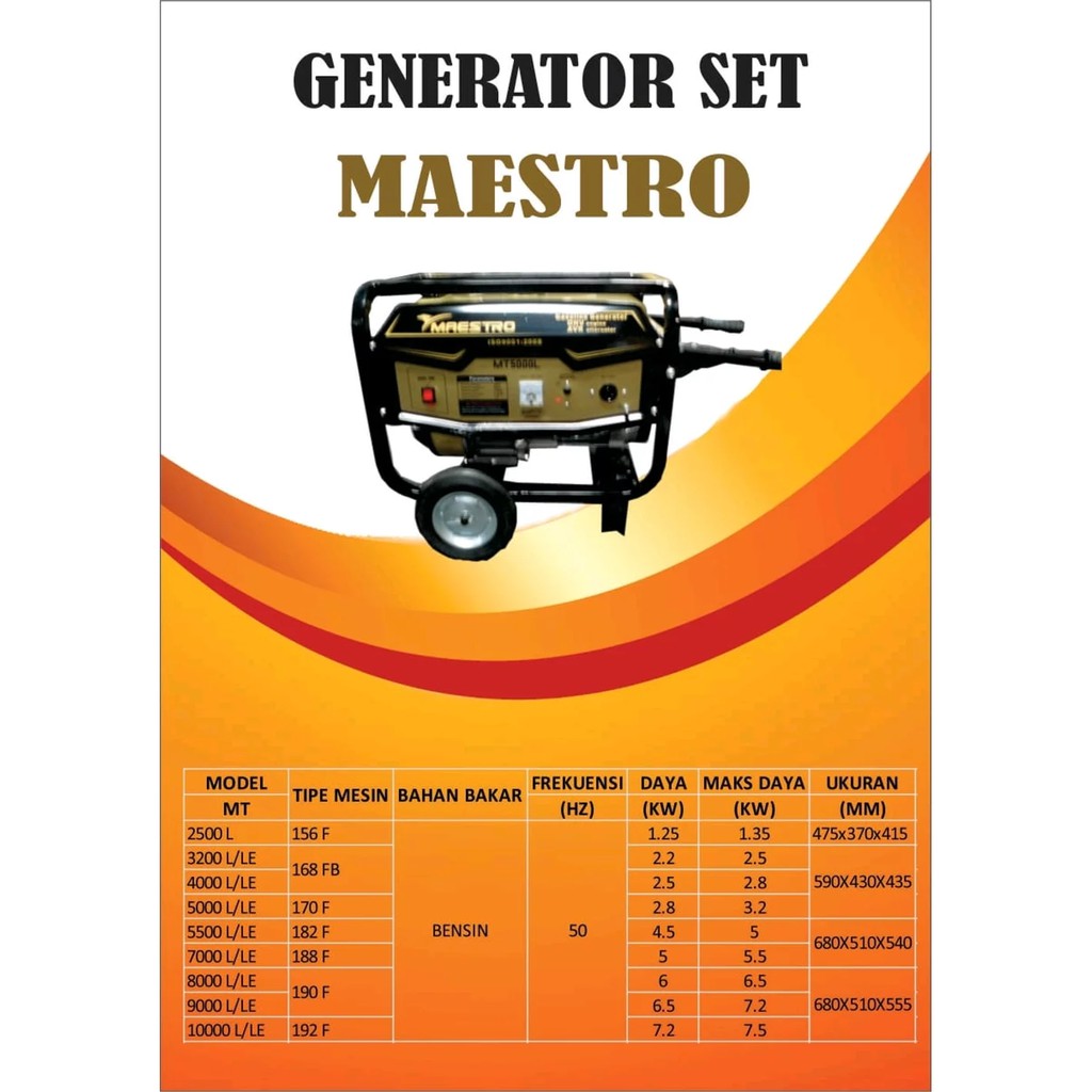 Jual Genset Maestro Tipe Mt 10000 Ce | Shopee Indonesia