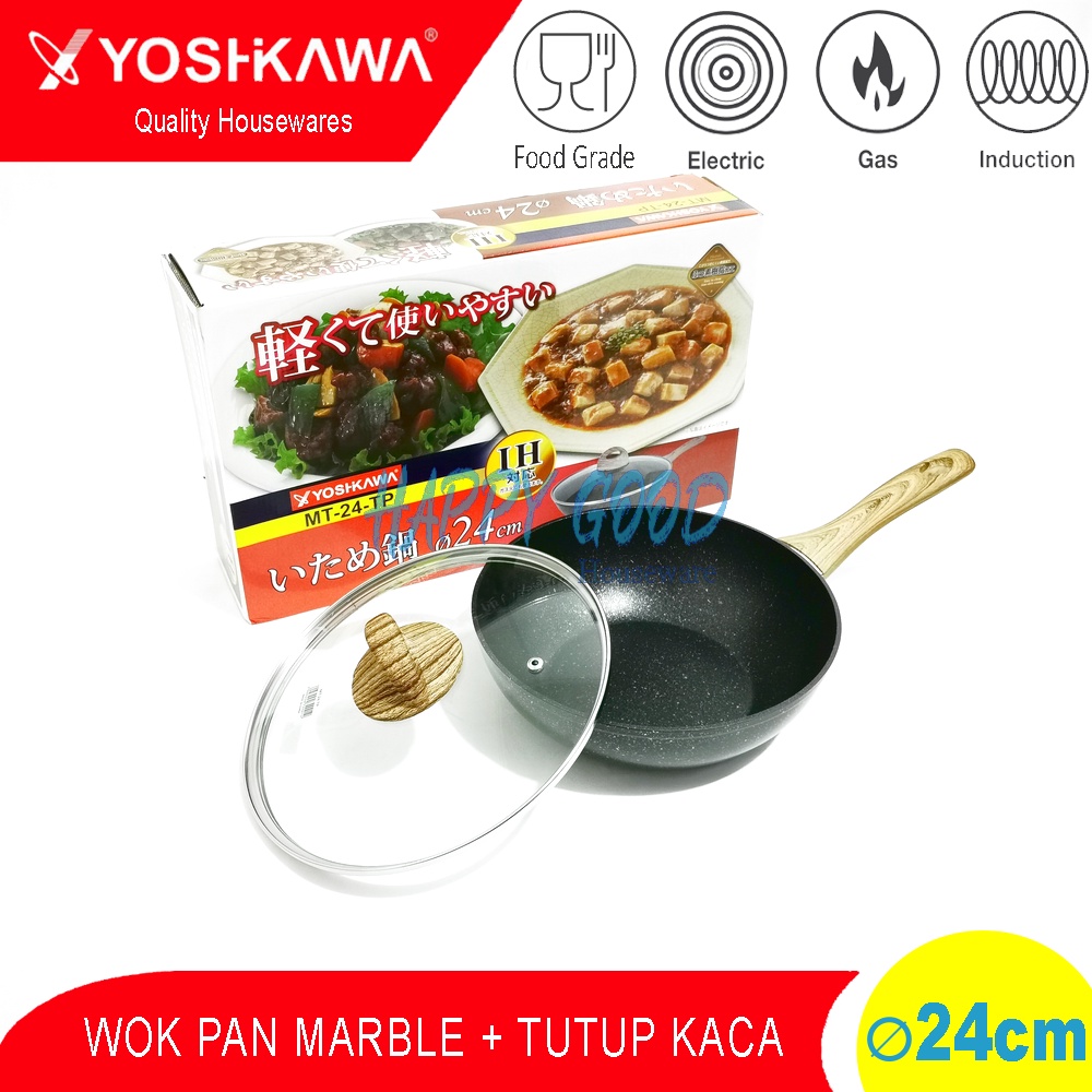 Jual YOSHIKAWA 24CM WOK PAN/PANCI PENGGORENGAN MARBLE INDUKSI ANTI LENGKET | Shopee Indonesia