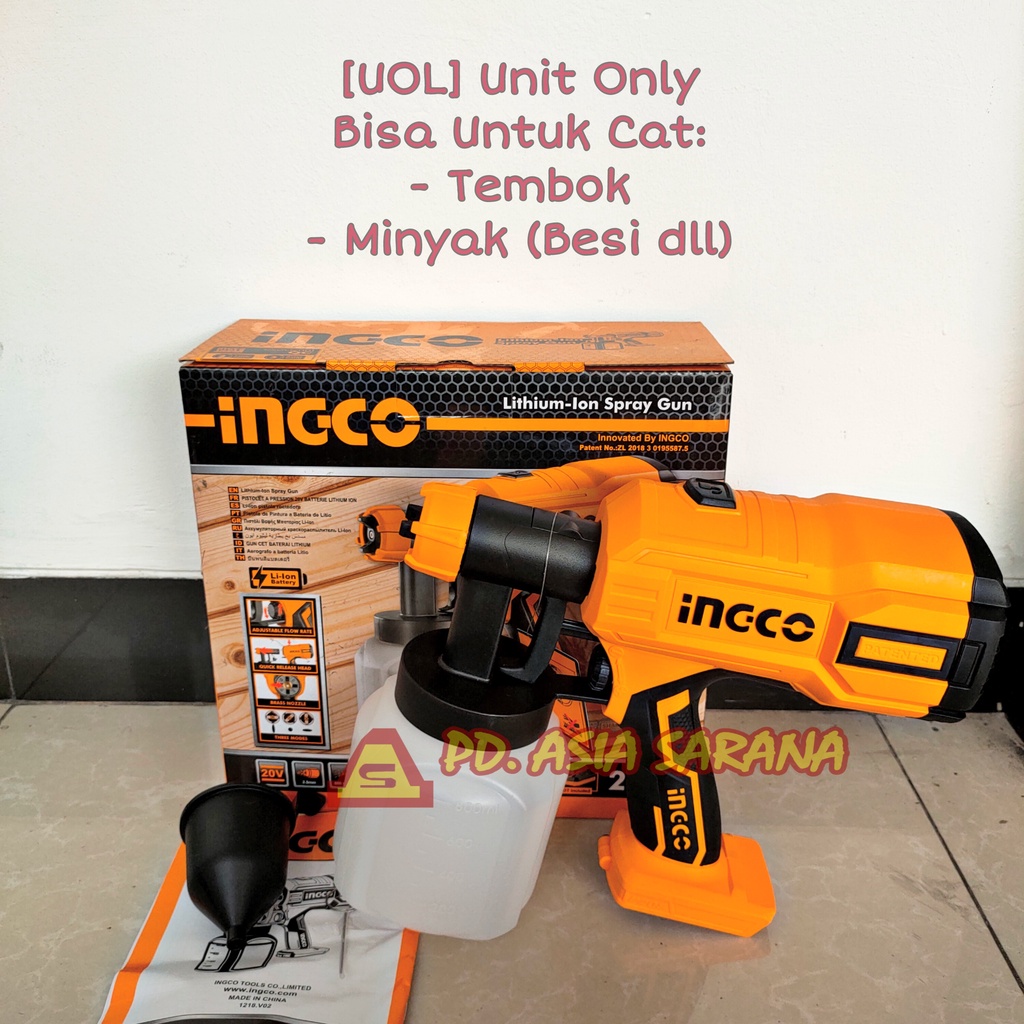 Jual Cordless Paint Spray Gun Cat Besi Tembok INGCO CSGLI2001 Baterai ...