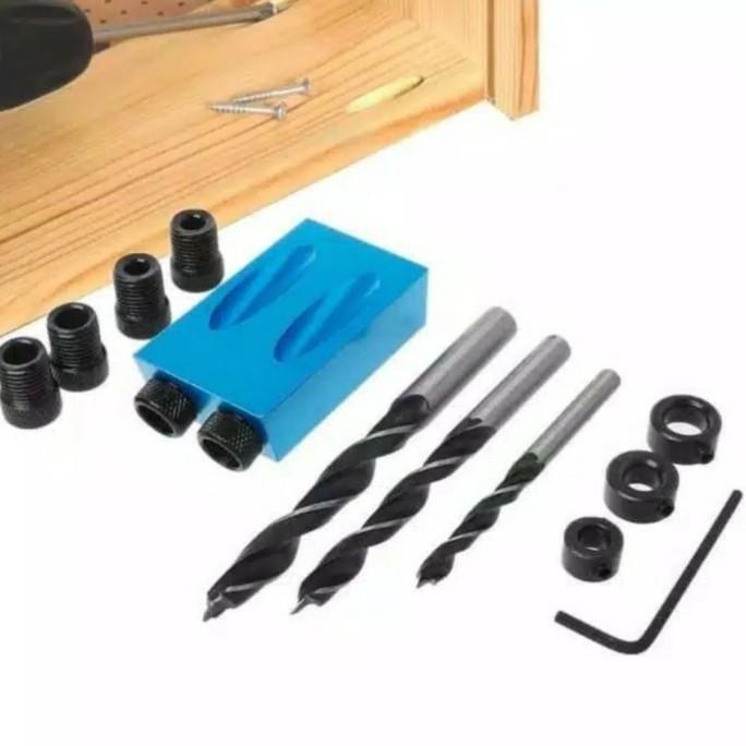 Jual Mata Bor Dowel Set 10,8,6 + Pocket Hole Jig Rdeer Kit Adaptor ...