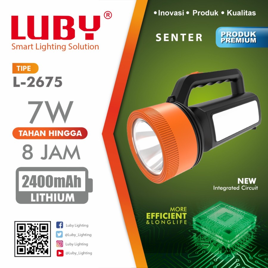 Jual Senter Cas LUBY 7 Watt Baterai Rechargeable L 2675B Putih Isi ...