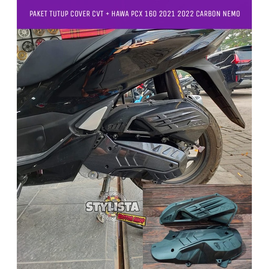 Jual PAKET COVER CVT HAWA PCX 160 2021 2022 CARBON NEMO TUTUP BAK CVT ...