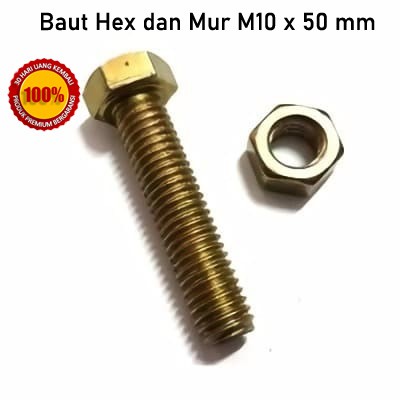 Jual Baut Hex / Hexagonal M10 x 40mm dan M10 X 50mm Kuning + Mur Murah ...