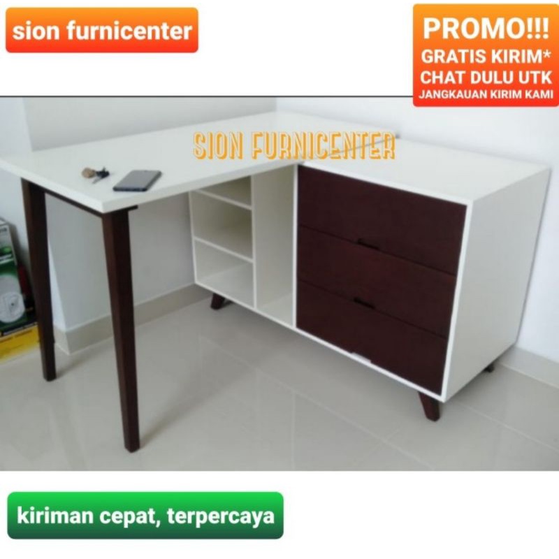 Jual meja tulis L / meja kerja L / meja belajar L / meja tulis panjang ...