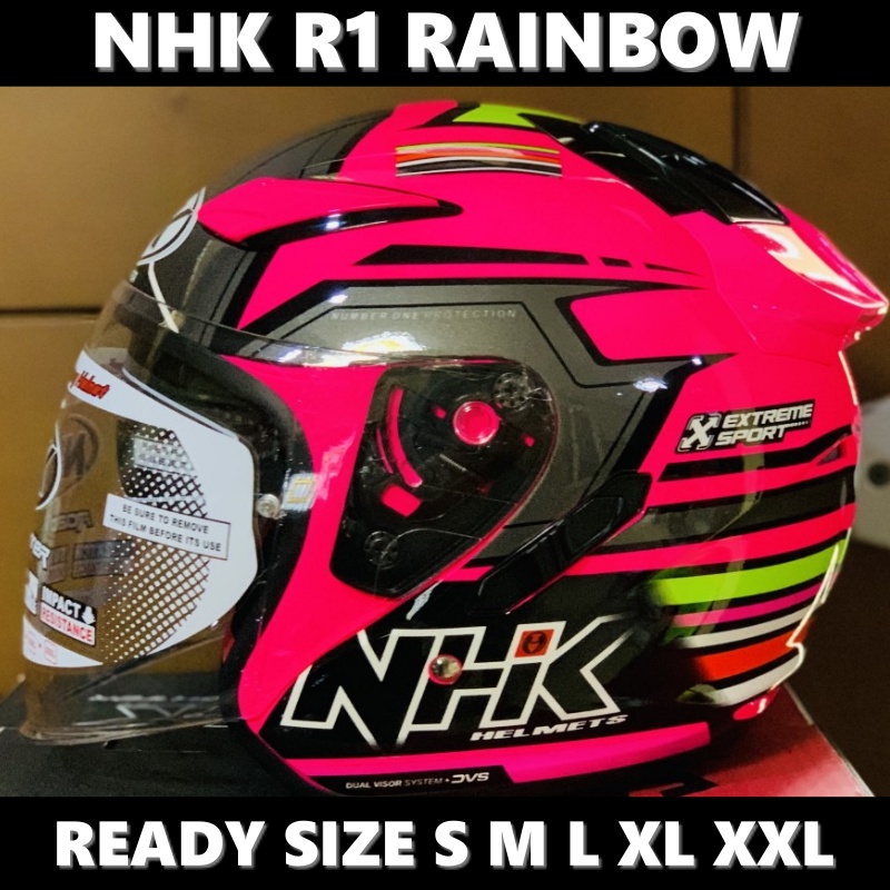 Jual Helm NHK R1 Rainbow Pink Fluo Double Visor Half Face - Helem Motor ...
