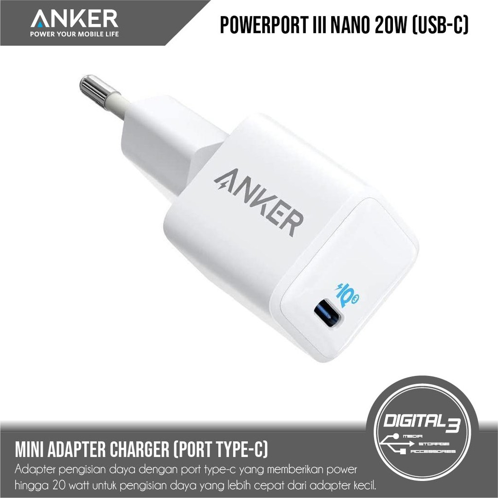 Jual Anker PowerPort III Nano 20W IQ 3.0 USB-C Wall Charger Adapter ...