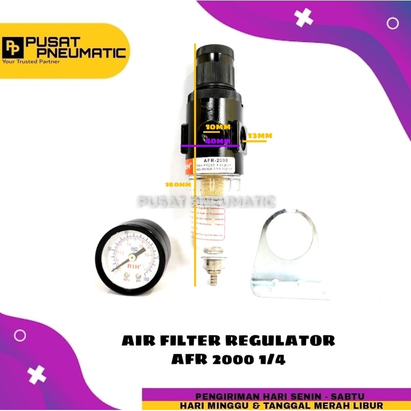 Jual AFR 2000 AIR FILTER Regulator untuk ANGIN with gauge ukuran 1/4 ...