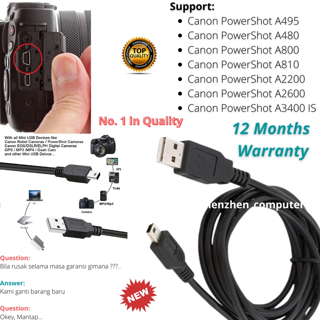 Jual USB chrager cable data digital camera Canon PowerShot A495 A480 ...
