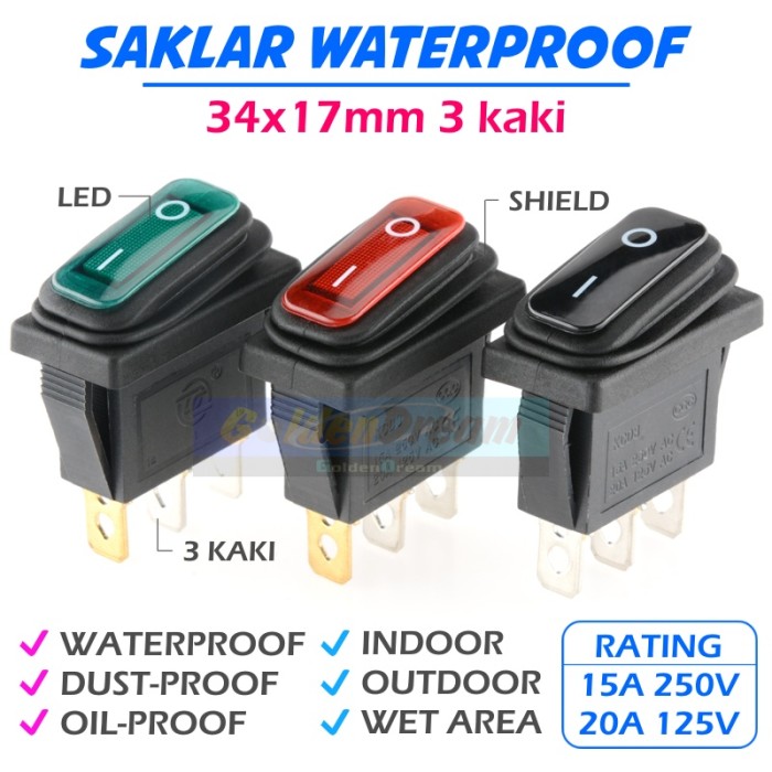Jual Saklar Waterproof 34x17mm LED Anti Air Debu Minyak Karet Silicone ...