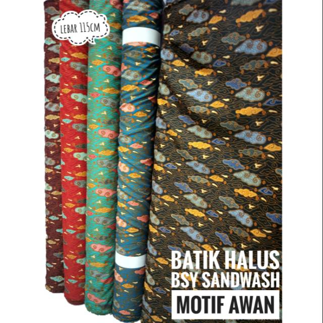 Jual kain batik halus bsy sandwash sanwos meteran motif awan mega ...