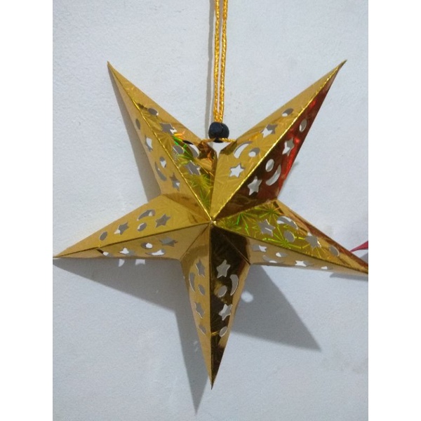 Jual paper lantern 3D pentagram bintang 30cm idul Fitri. natal xmas ...