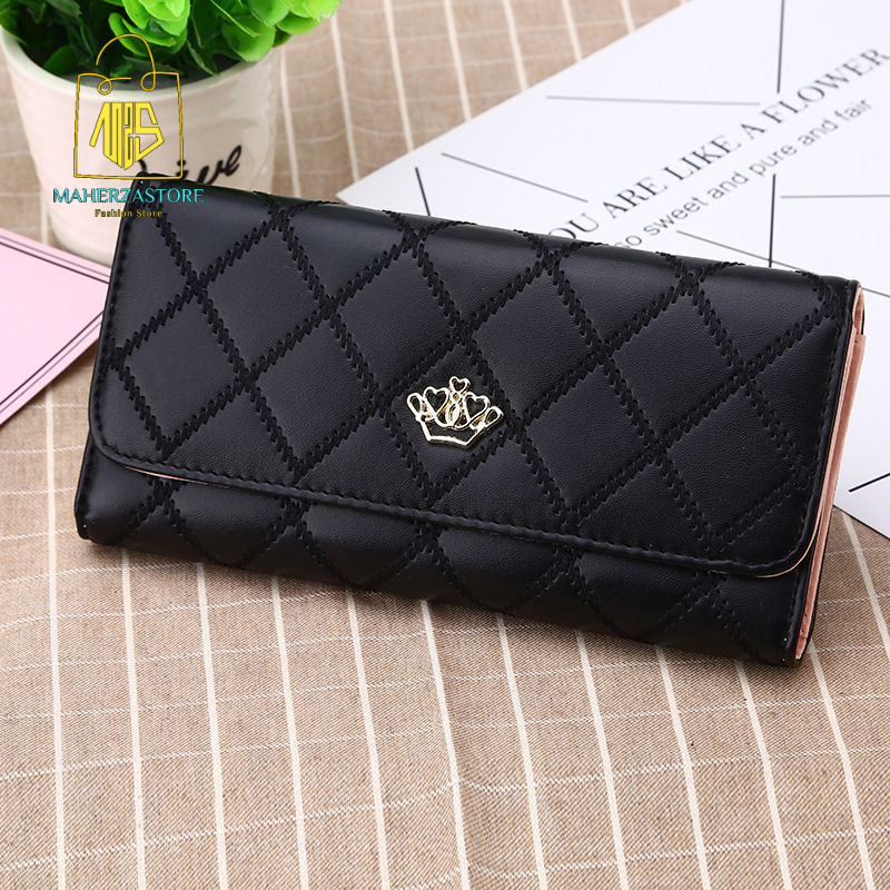Jual Dompet Lipat Wanita Panjang Logo Mahkota Besar Motif Kotak Kotak | Shopee Indonesia
