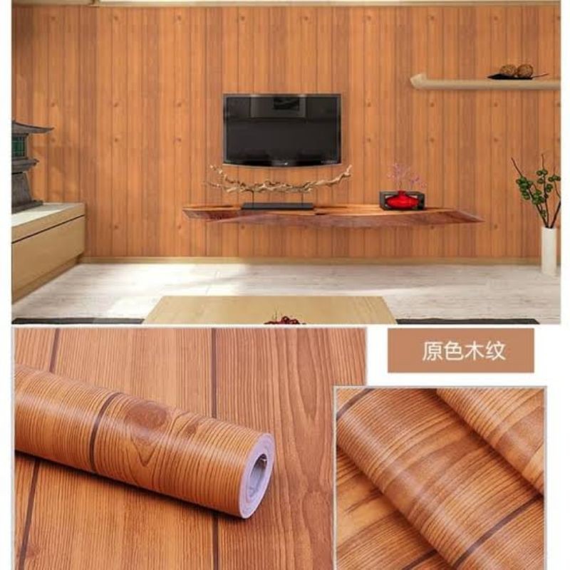 Jual Grosir Murah Wallpaper Stiker Dinding Motip Kayu Jati Coklat Garis