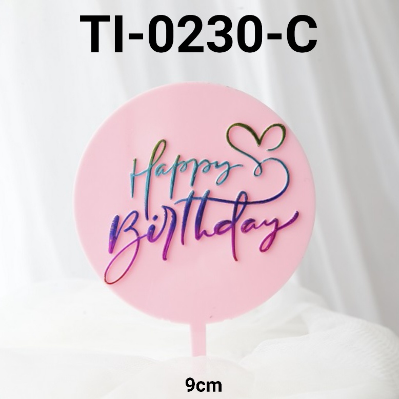 Jual GR-TI-0230 Cake topper tulisan kue tart happy birthday background pink yamama baking ...