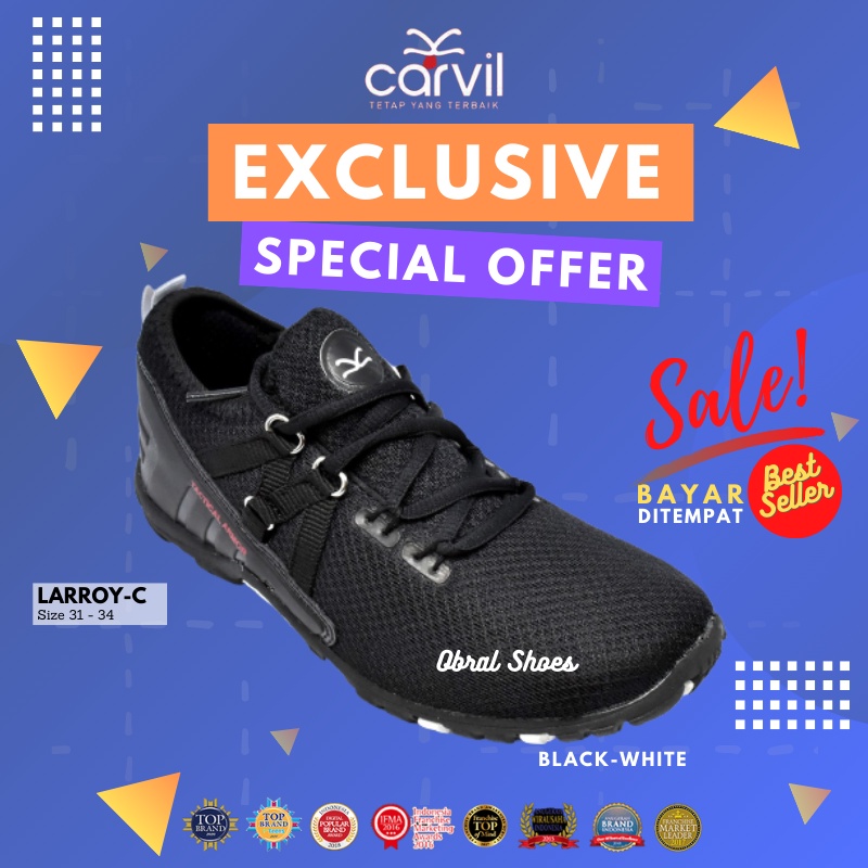 Jual Carvil Larroy-C Sepatu Sekolah Anak Laki laki Full Hitam Original ...