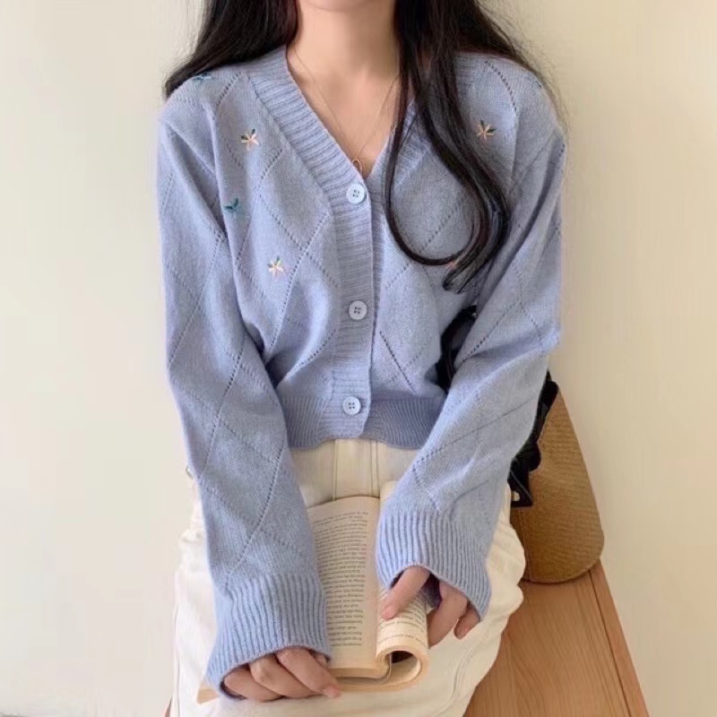 Jual SHENNING Cardigan Rajut Outer Cute Kardigan Rajut Motif Bunga Knit ...