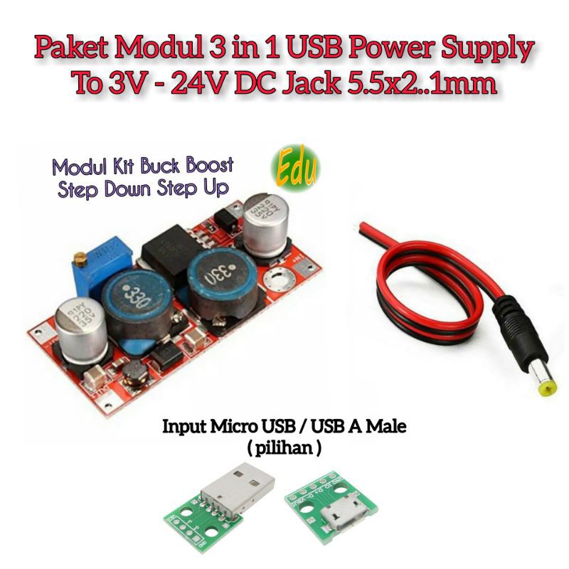 Jual Paket Modul Kit Power Supply DIY Converter USB to 5V 9V 12V 24V DC ...