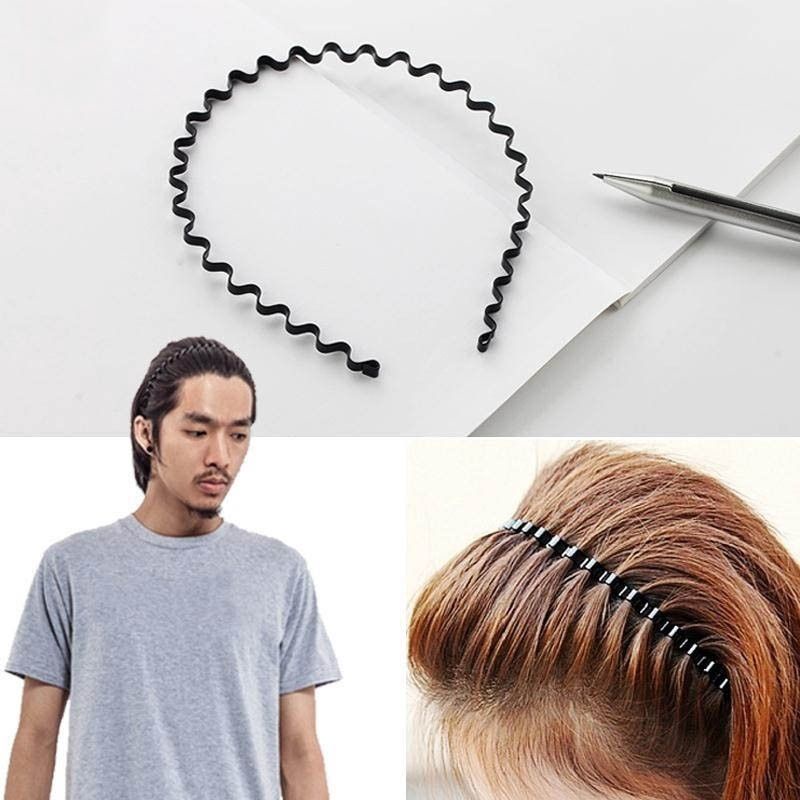 Jual Bando Kawat Pria Ombak Gelombang Zigzag Hitam Polos Buat Rambut ...