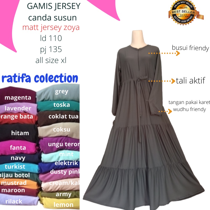 Jual Gamis Jersey Susun Canda Serut busui friendly wudwu friendly ...
